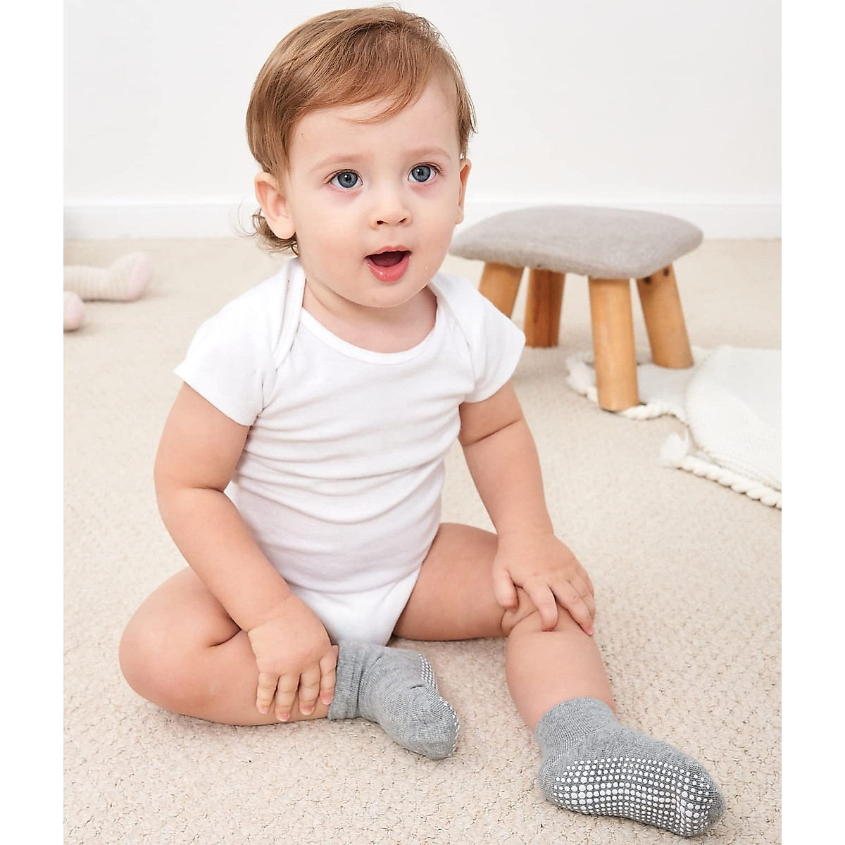 ZAPLES Baby Non Slip Grip Ankle Socks with Anti Skid Grippers Boys Girls Low Cut for Infants Toddlers Kids, Assorted - 12 Pairs, 12-36 Months