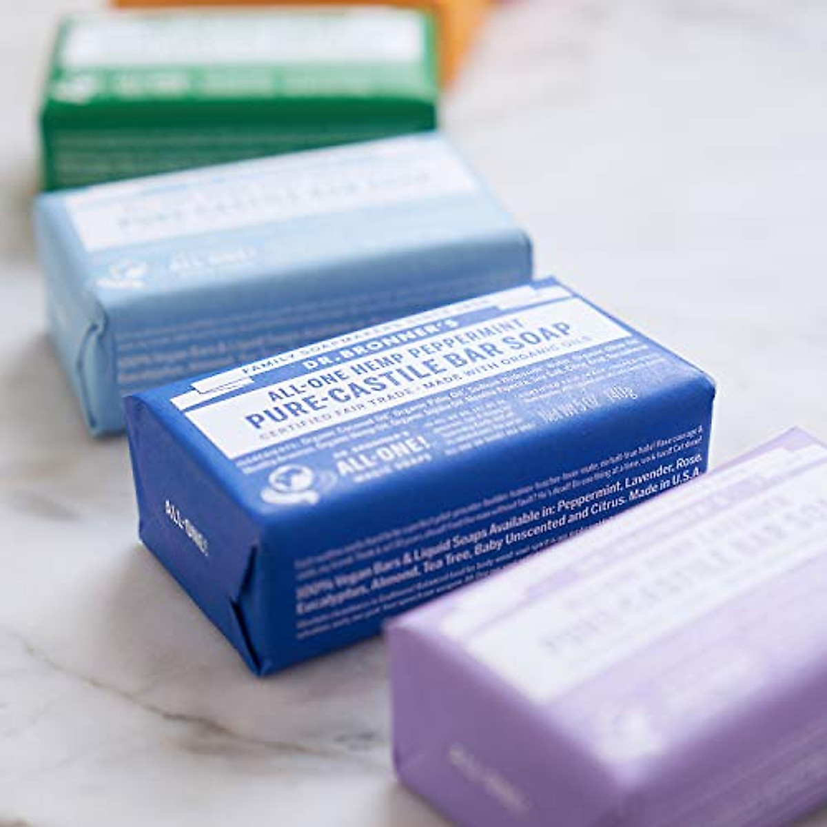 Dr. Bronner's - Pure-Castile Bar Soap (Peppermint, 5 ounce, 8-Pack) - Made with Organic Oils, For Face, Body and Hair, Gentle and Moisturizing, Biodegradable, Vegan, Cruelty-free, Non-GMO