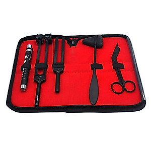 LAJA Imports Student Exam Kit - 5-Piece Assessment and Diagnostic Set Color Black - Reflex Hammer, C128 and C512 Tuning Forks, Pupil Gauge, Bandage Scissors – Perfect