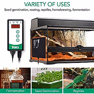 iPower PTHTPDCTRLV2HTPDXL 8"x18" Reptile Heating Pad Under Tank Terrarium Heat Mat with Digital Thermostat Temperature Controller for Small Animals