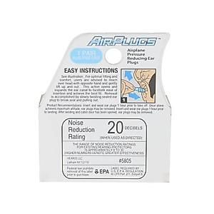 HEAROS AirPlugs Airline Pressure Reducing Earplugs, 1 Pair + Free Case, Latex Free Silicone, Reduce Ear Pain, NRR 20, Clear (5805)