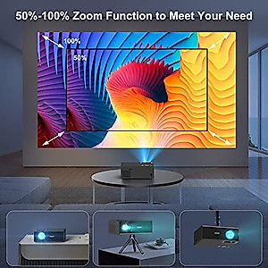 Projector with 120“ Projector Screen, Projector with WiFi and Bluetooth, Outdoor Projector with Portable Projector Screen, FUDONI Movie Projector Compatible w/iOS/Android/Win/PS5, Black