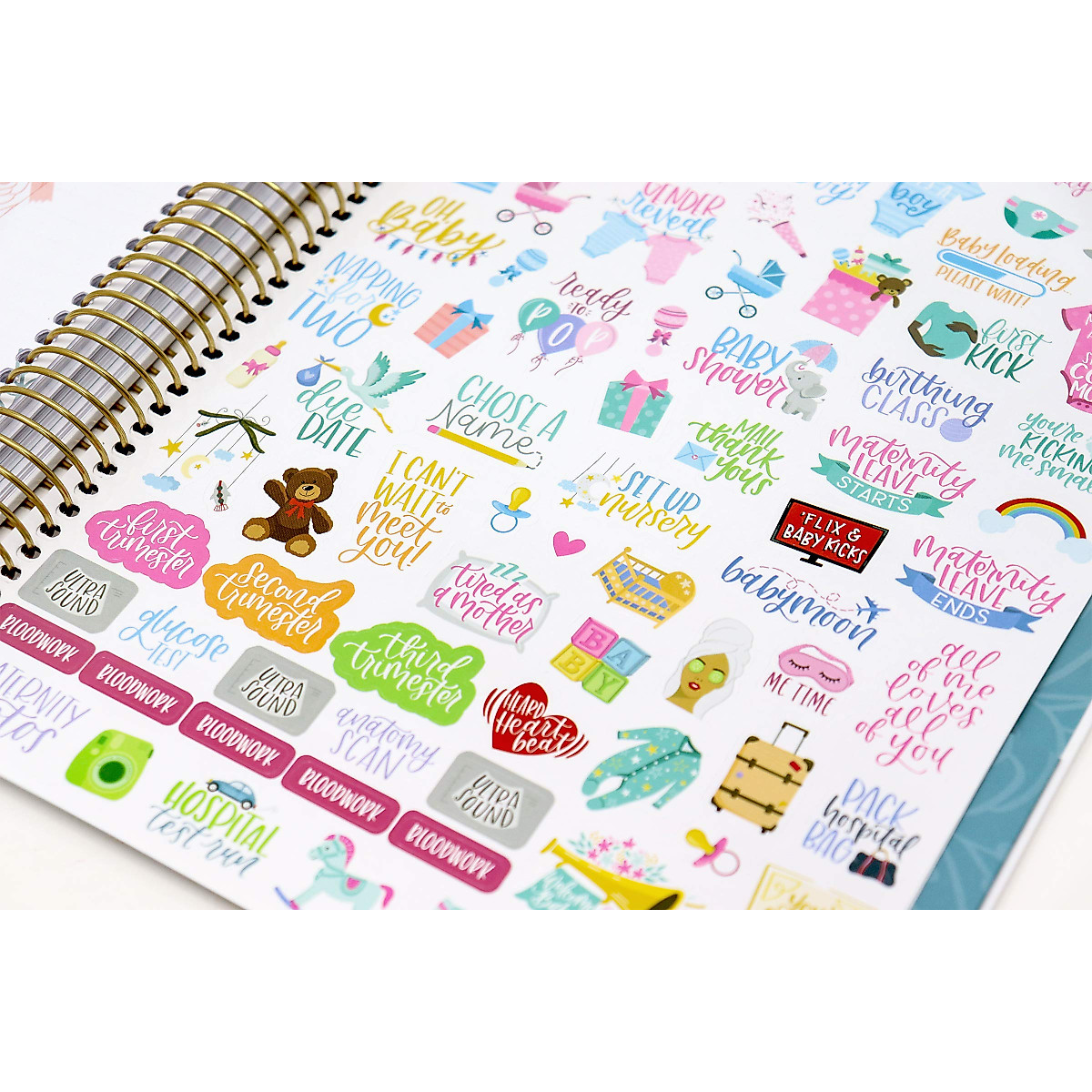 bloom daily planners New Pregnancy and Baby's First Year Calendar Planner & Keepsake Journal with Stickers - Hardcover Scrapbook Memory Book Organizer - Undated - 8” x 10" - Green & Pink