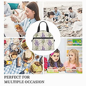 Vintage Lavenders Floral Lunch Bag Reusable Insulated Lunch Tote Bag Lunchbox Container With Adjustable Shoulder Strap For Office Work School Picnic Travel