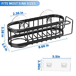Cisily Kitchen Sink Caddy Sponge Holder in The Sink, Stainless Steel Kitchen Sink Organizer, Brush Holder, Dish Cloth Hanger, Sink Stopper Holder with 2 Installation Ways (Suction & Adhesives