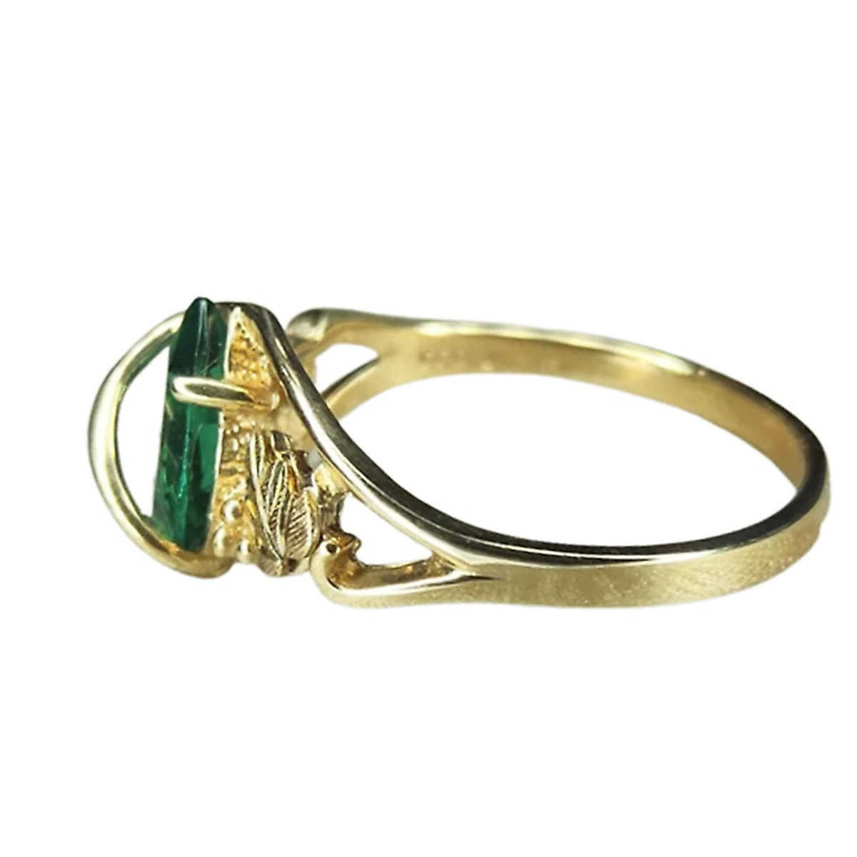 Lab Created Emerald Marquise Wrap Ring, 10k Yellow Gold, 12k Pink and Green Black Hills Gold Size 5.5