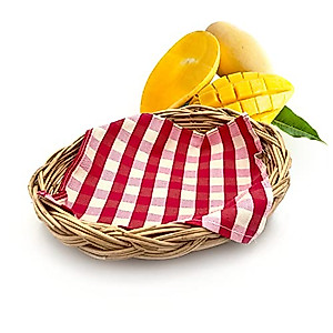 Rattan Serving Baskets Woven 2PC Small | Oval Bread Basket Tray 7 x 9 Inches Stackable Fruit, Food Serving Holders Vegetables for Home Kitchen Restaurant Outdoor with Loincloth Natural | GoldleafKing