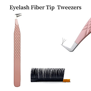 SZELES Fiber Tip Tweezers Diamond Grip Eyelash Extensions Tweezer Anti-Slip solation Volume Lash Tweezers For Lash Tweezers (FTT2-PINK)