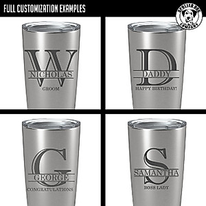 Personalized 20oz (17 Colors) Insulated Stainless Steel Tumbler Cup with Lid, Custom Etched, Customized Text Message Name, Engraved Father’s Day Gift Idea Women Men Him Her, Your Text Here (Stainless)
