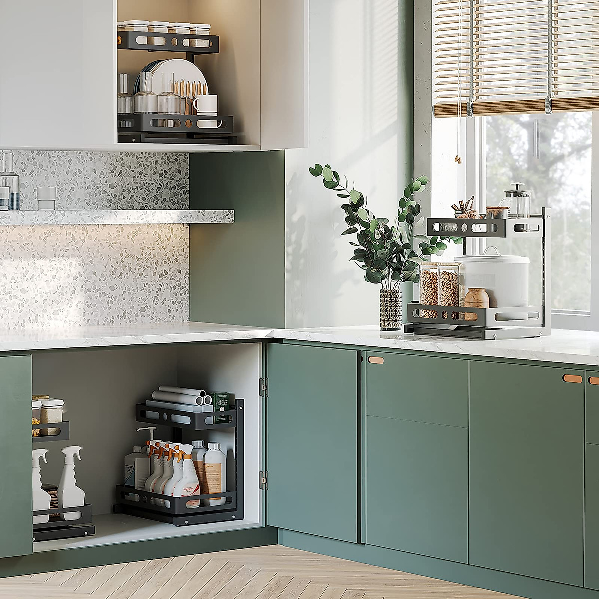 NETEL Under Sink Organizer,Pull Out Cabinet Organizer 2-Tier Slide Out Sliding Shelf Under Cabinet Storage Multi-Use for Under Kitchen Bathroom Sink Organizers and Storage, Black