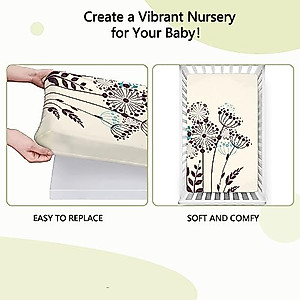 Dandelion Themed Fitted Crib Sheet,Standard Crib Mattress Fitted Sheet Toddler Bed Mattress Sheets - Crib Mattress Sheet or Toddler Bed Sheet,28“ x52“,Purple Blue and Beige