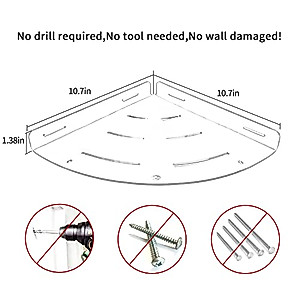 JINSHVEG Acrylic Corner Shower Caddy 2 Packs, Shower Caddy Shelf, Clear Bathroom Organizer Shelf Storage Wall Mounted, Adhesive No Drilling for Bathroom, Toilet, Kitchen and Dorm