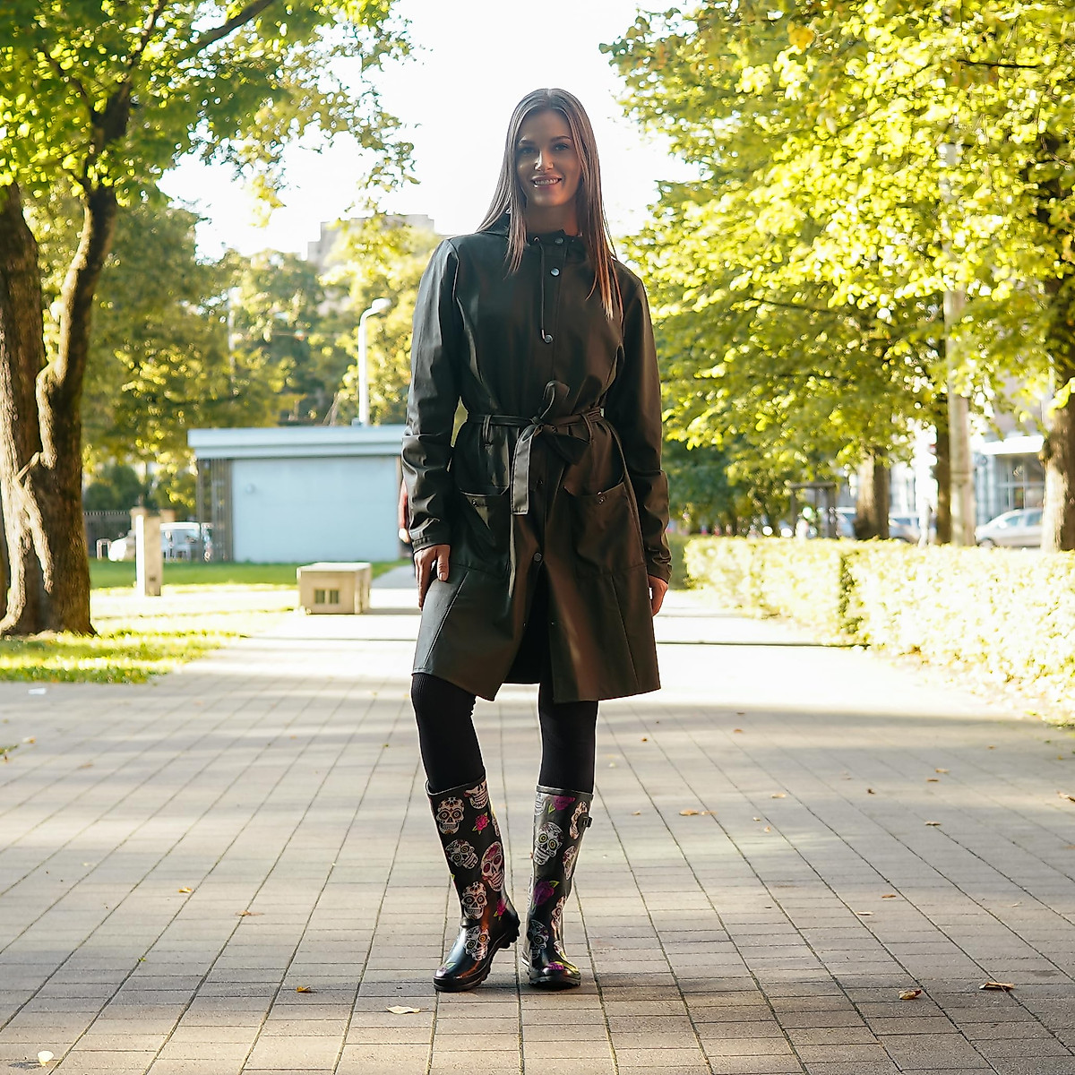 NORTY Women's Hurricane Rain Boots Knee High Calf Length - Glossy Matte Waterproof Rubber Tall Shoes - Multi Color Dot Size 9