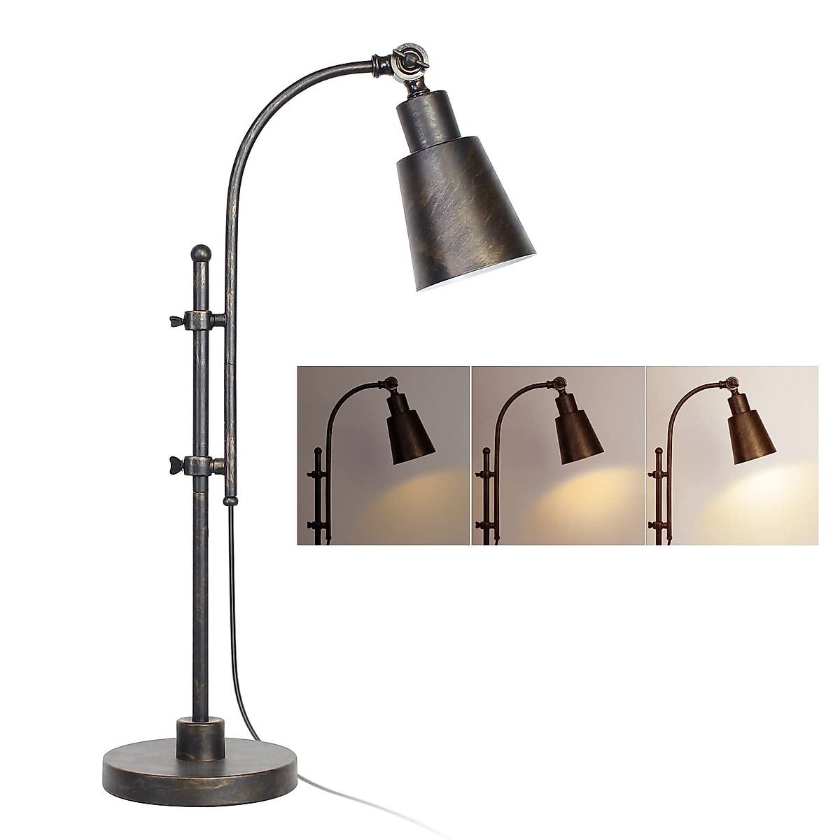 LALISU Metal Desk Lamp Rustic Task Lamp Black Adjustable, Industrial Style Lamp with On/Off Switch, Vintage Work Lamp, Reading Lamp for Bedroom, Study Room &Office, ETL Certificate. (Black)