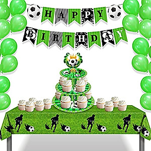 LJCL 2PCS 3-Tier Soccer Cupcake Stand and Dessert Tower, Football Cupcakes Stand Reusable Kid Birthday Baby Shower Sports Theme Party Supplies Dessert Stand, 12X15in