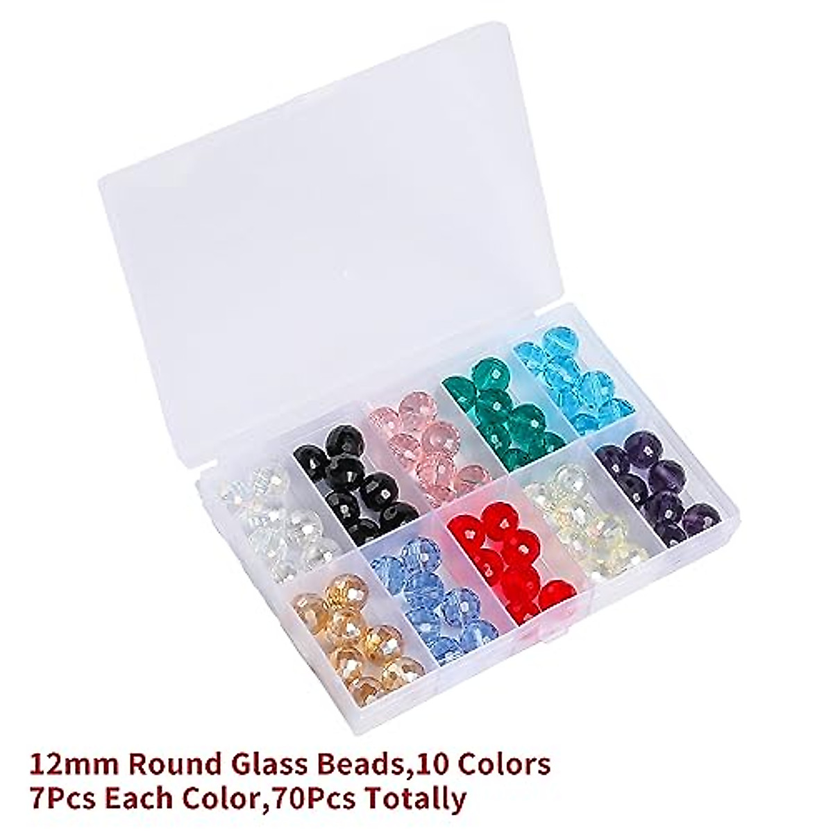FZH 70 PCS Round Glass Crystal Beads, 12MM, 96cutting Surfaces, Faceted Rondelle Beads for Jewelry Making, DIY Craft