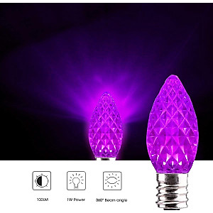 25 Pack Replacement c7 LED Halloween Light Bulbs Shatterproof C7 Led Light Bulbs 1W Mini Bulb Candelabra E12 Base Decor Purple Light Bulbs, String Lights, Window Candle Indoor Outdoor