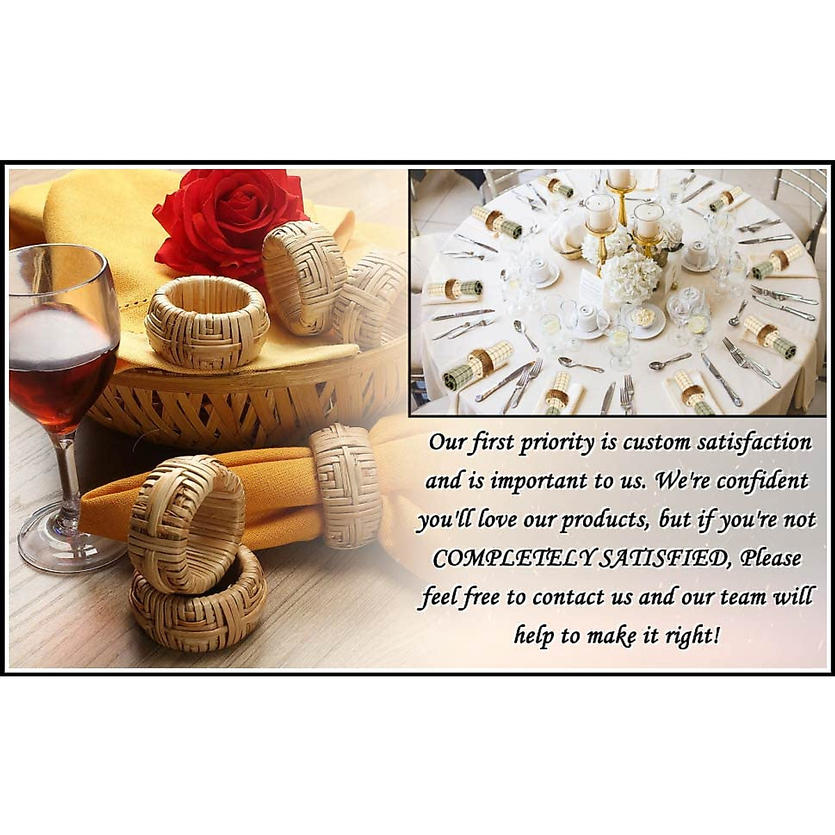 Napkin Ring Set of 4, Napkin Rings,Christmas Napkin Ring,Wedding Napkin Rings, Thanksgiving,Dining Napkin Rings with Plastic & Jute,Loving Napkin Ring- Natural White