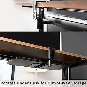 VIVO Clamp-on Rotating Computer Keyboard and Mouse Tray, Swiveling 25 x 10 inch Platform with Extra Sturdy Single Desk Clamp, Ergonomic Typing, Black, MOUNT-KB01CB