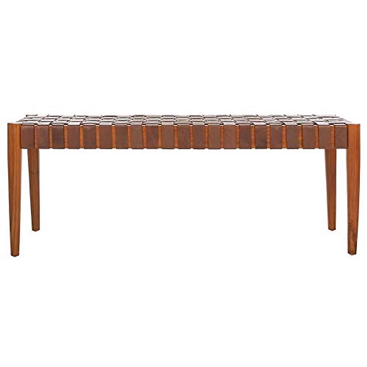 Safavieh Home Amalia 47-inch Cognac and Dark Brown Leather Weave Bench