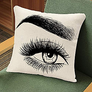 YGGQF Throw Pillow Cover Black Eyelash Beautiful Woman Eye White Brow Eyebrow Decorative Pillow Cushion Cover Pillowcase 18 x 18 Inch Square Pillow Case