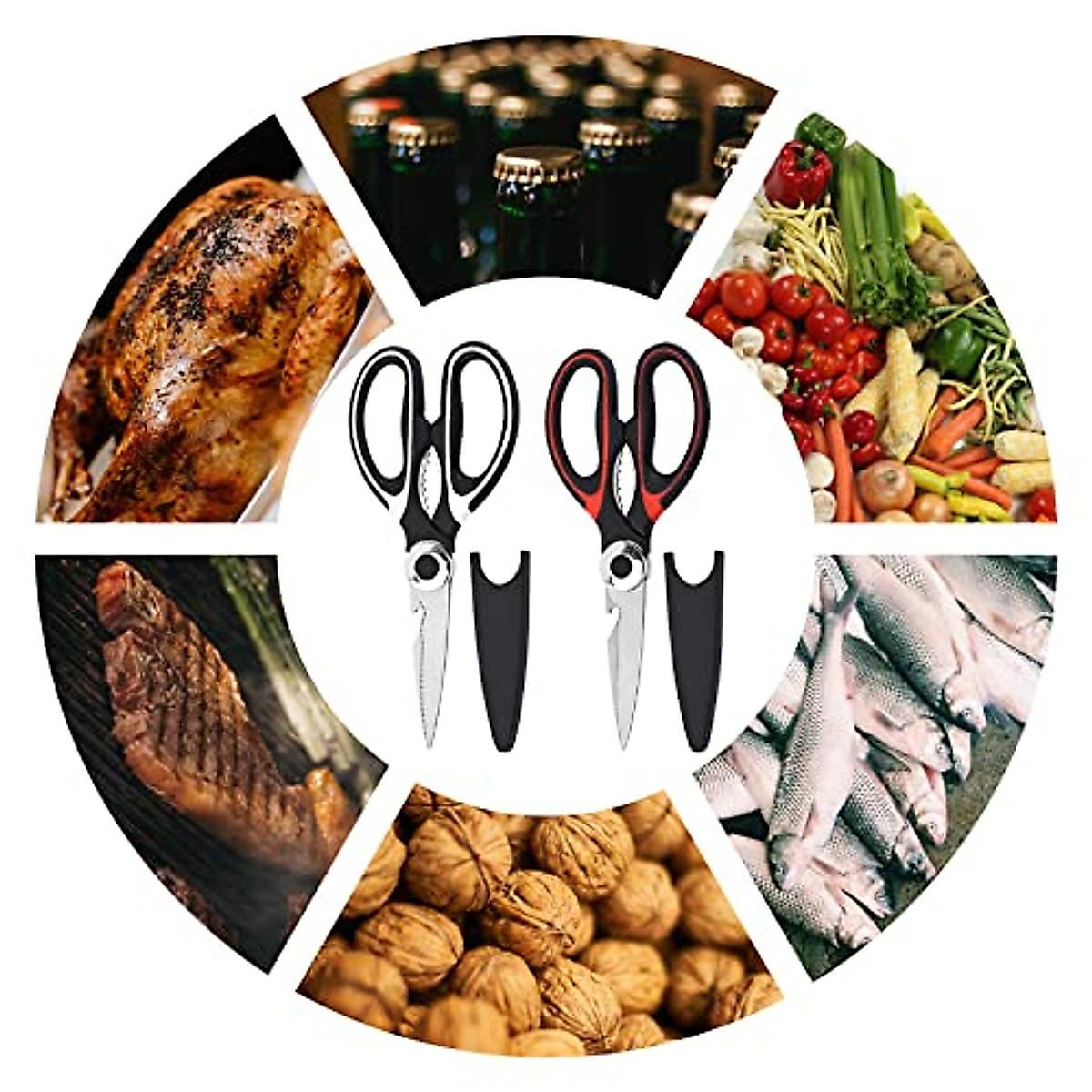 Kitchen Shears 2 Pack, Premium Heavy Duty Shears, Multi Purpose Strong Stainless Steel Kitchen Utility Scissors with Cover for Poultry, Fish, Meat, Vegetables Herbs, Bones