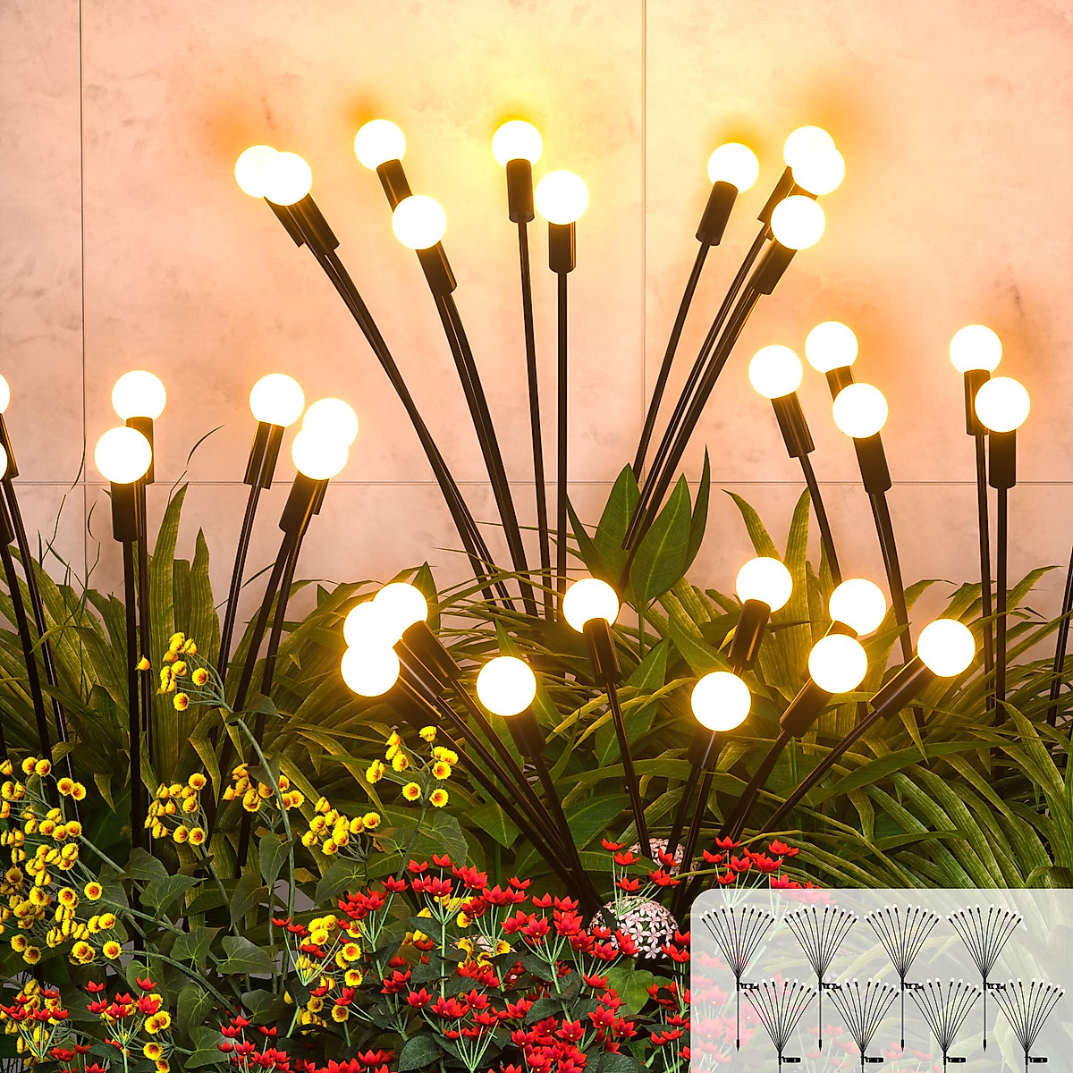 Msqlnde Solar Garden Lights, 8 Pack 80 LED Solar Lights Outdoor Waterproof,New Upgraded Firefly Pathway Lights Sway by Wind for Outside Yard Patio Walkway Decoration