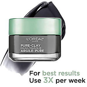 L'Oreal Paris Skincare Pure Clay Face Mask with Charcoal for Dull Skin to Detox & Brighten Skin, Clay Mask, at home face mask, 1.7 oz.