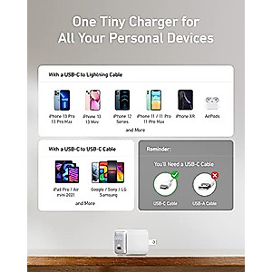 USB C Charger 20W, Anker 511 Charger (Nano Pro), PIQ 3.0 Durable Compact Fast Charger, Anker Nano Pro for iPhone 14/14 Plus/14 Pro/14 Pro Max, Galaxy, Pixel 4/3, iPad/ iPad mini (Cable Not Included)