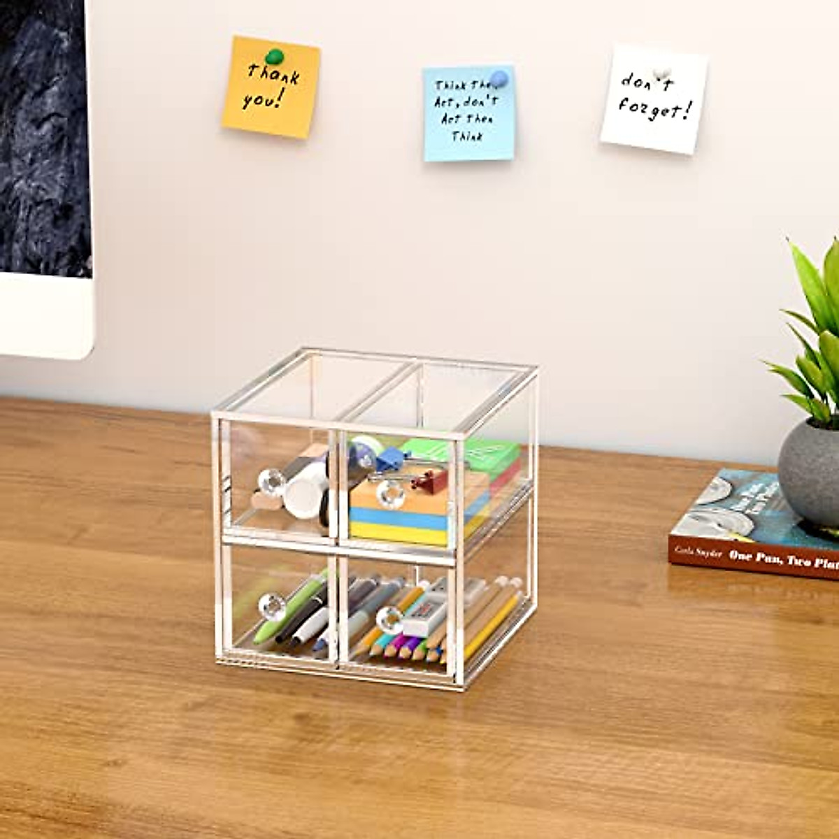 AITEE Acrylic Clear Makeup Organizer with 4 Drawers Stackable Cosmetics Storage Display Case for Vanity,Bathroom Counter, Dresser,Desktop,Countertop Holder for Lipstick, Eyeshadow, Nail Polish