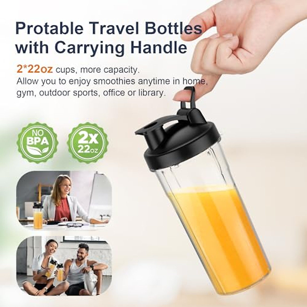 KOIOS Smoothie Blender, 900W Personal Blender for Shakes and Smoothies Kitchen with 2 No-BPA 22oz Portable Blender Cups, Single Serve Smoothies Maker Mixer for Juices, Nutritious Recipe (Light Grey)