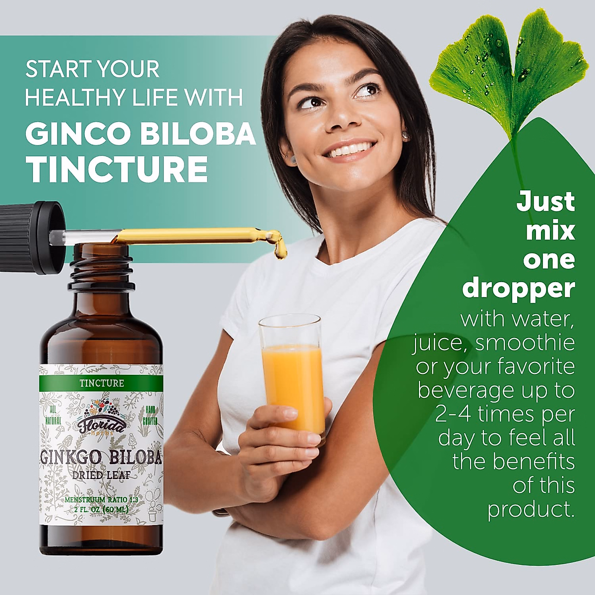 Ginkgo Biloba Tincture Organic Ginkgo Biloba Extract (Ginkgo Biloba) Dried Leaf Herbal Supplement 2 oz
