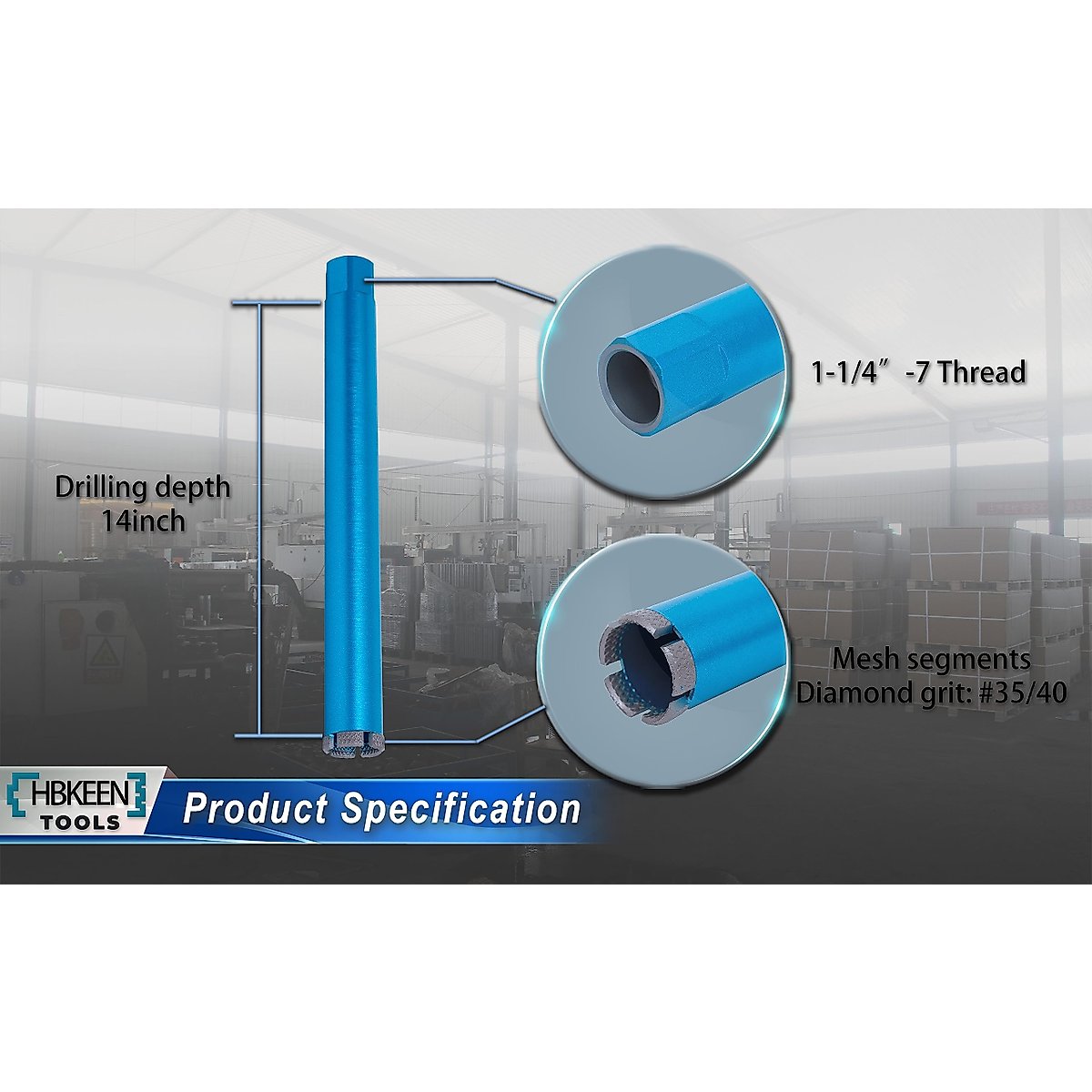 HBKEEN 2-1/2 inch Wet Diamond Core Drill Bits, 14" Drilling Depth Core Drill Bit, 1-1/4"-7 Thread Core Drill Bit for Concrete, Reinforced Concrete, Brick, Block, Core Bit with Laser-Welded Mesh