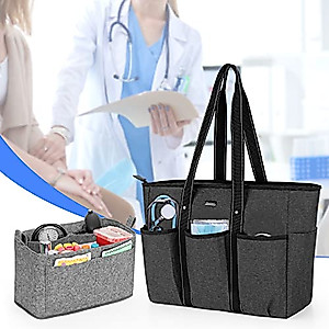 Damero Nurse Bags with Inserts for Work, Nursing Bag Multiple Pockets Clinical Bag for Nursing Students, Nurse Tote Bags Women Laptop Bag for Nurse Accessories, Black
