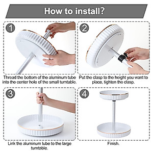 Ceuku Lazy Susan Organizer 2 Tier Turntable Organizer Height Adjustable Rotating Spice Rack for Cabinet, Pantry, Kitchen, Cosmetic Table Non-Skid 12in White