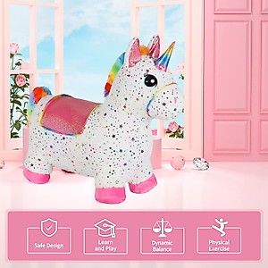 INPANY Unicorn Bouncy Horse Toys, Toddlers Girl Bouncing Animals, Inflatable Ultra Thick Plush Horse Hopper, Baby Ride-on Rubber Bouncer, Outdoor Indoor Cute Birthday Gift for 2 3 4 Year Old Girl Kid