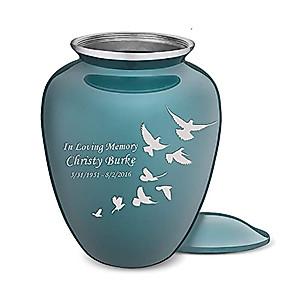 Geturns Embrace Adult Personalized Doves Cremation Urns for Human Ashes I Large Teal Funeral Urn for Men and Women I 200 lbs