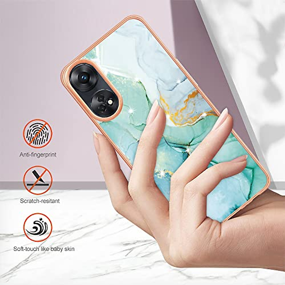 Dinglijia for Oppo Reno8 T 4G(Not 5G) Phone Case, Soft TPU + IMD Marble Pattern Slim Design Enhanced Camera and Screen Protection Girls and Women Case for Oppo Reno8 T 4G YBBK Green A