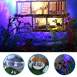 GuDoQi DIY Miniature Dollhouse Kit, Tiny House kit with Furniture and Dust Proof, Miniature House Kit 1:24 Scale Beachside Bungalow, Great Handmade Crafts Gift for Birthday Easter Day