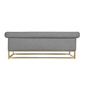 Iconic Home Palmira Sofa Button Tufted Linen-Textured Plush Cushion Brass Finished Brushed Metal Base Frame, Modern Transitional, Grey