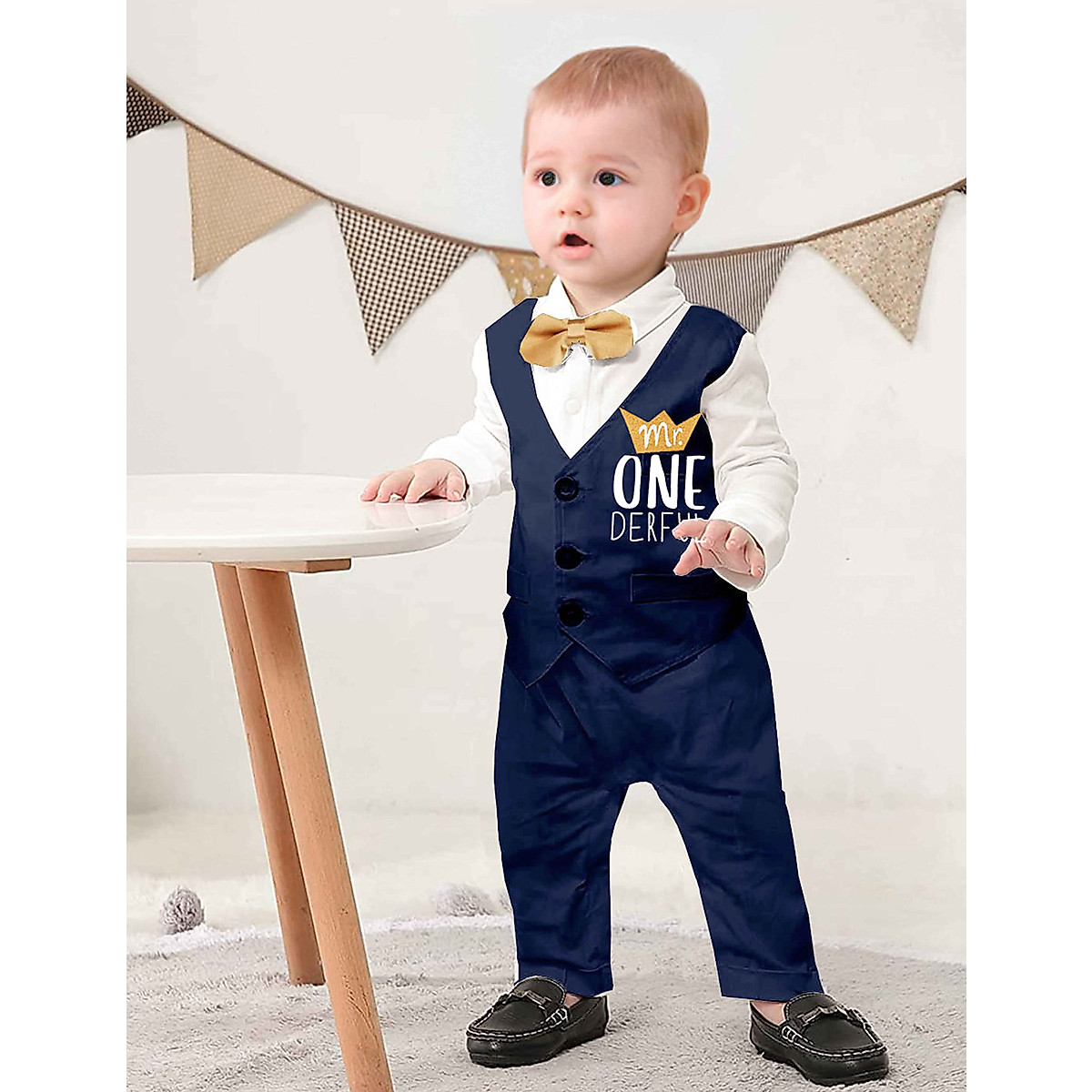 Queenstyle First Birthday Boy Outfit Bowtie Romper 1st Birthday Outfit Boy Gentleman Suit First Birthday Outfit Boy