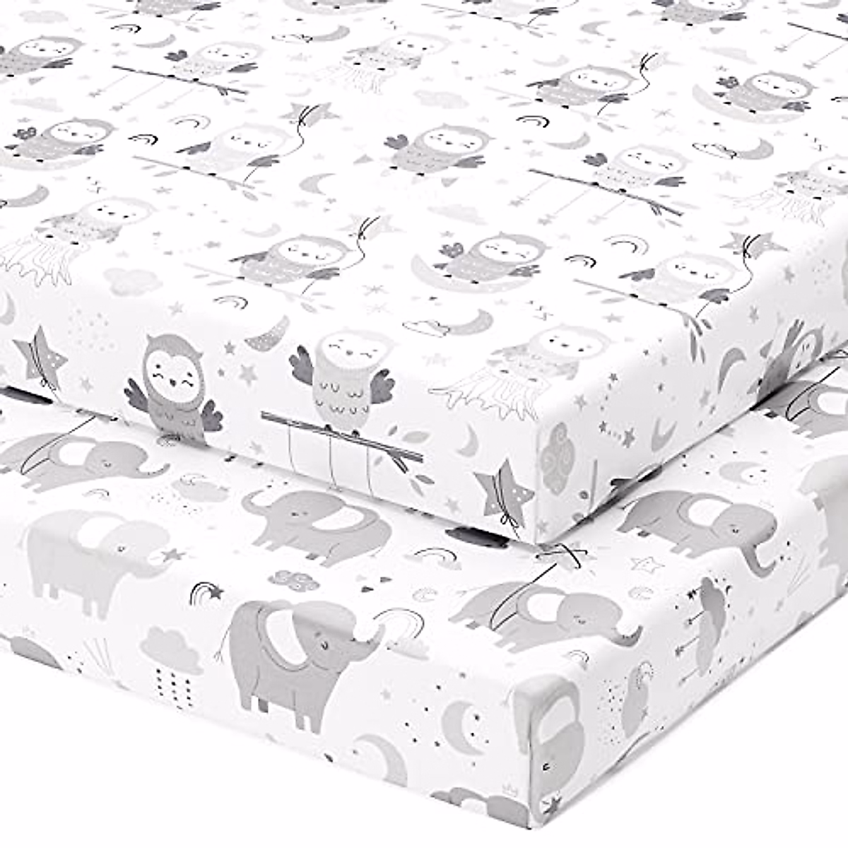 Pack and Play Sheets Fitted – Compatible with Graco Pack n Play Playard Crib and Other 27 x 39 Inch Playpen Mattress – Snuggly Soft 100% Jersey Cotton – 2 Pack Play Yard Sheet Set for Boys & Girls