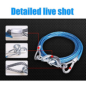 Dewkou Pack-1 Tow Cable with Hooks, 1/2" x 13Ft Blue Winch Cable with Forged Hook, 15432LBS Breaking Strength, Steel Wire Rope for Tow Truck, Rollback, Crane, Wrecker