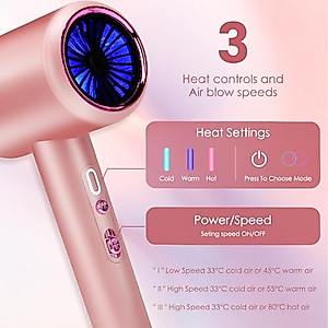 Bo'laiya Professional Ionic Hair Dryer | 1875W Powerful Low Noise Hair Dryer | Constant Temperature for Fast Hair Drying | with Hair Diffuser and Cluster Nozzle for Home Salon and Traveling | (Pink)