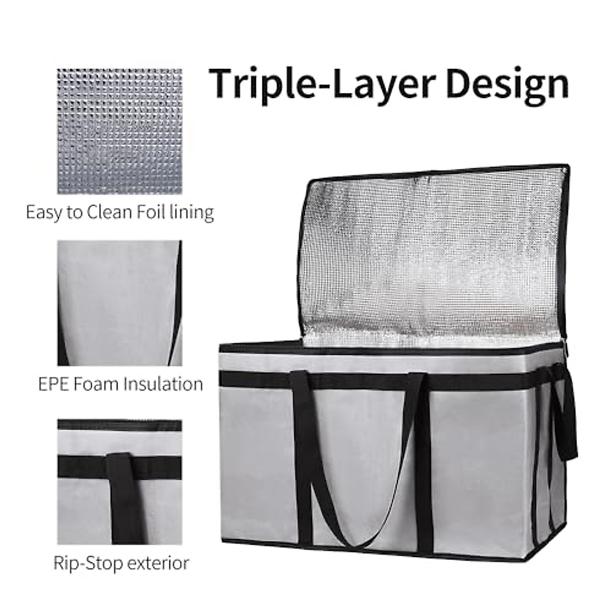 Bodaon 2-Pack Insulated Food Delivery Bag, XXX-Large Insulated Pizza Delivery Bags, Insulated Bags for Delivery, Doordash Catering Bag, Food Warmer Hot Bag, Uber Eats Driver Essentials, Gray