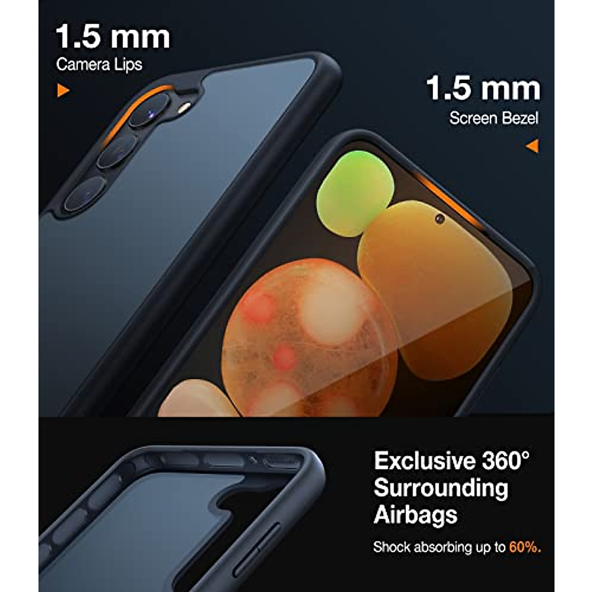 TORRAS Shockproof for Samsung Galaxy S23 Case, [Military Grade Drop Tested] Translucent Matte Hard Back & Soft Edge Slim Protective Compatible for Samsung S23 Case 5G Guardian Series, Black