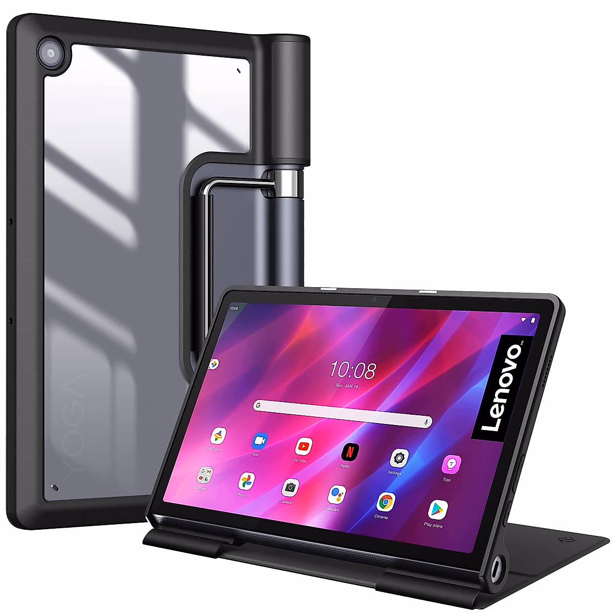 Fintie Hybrid Folio Case for Lenovo Yoga Tab 11 2021, Shockproof Cover with Clear Transparent Back Shell for Lenovo Yoga Tab 11 (YT-J706F) 11" Tablet, Black