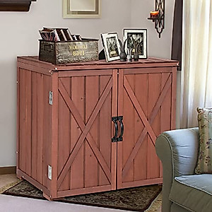 Safstar 30" Wooden Outdoor Storage Shed, Garden Storage Organizer Box W/ Spacious Inner Space & Countertop, Tool Storage Cabinet for Backyard, Garden, Porch, Easy Assembly, 30" x 22" x 28.5" (Brown)