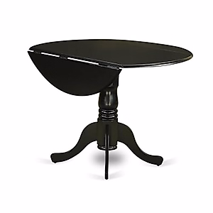 East West Furniture DLDL3-BLK-W 3 Piece Dining Room Furniture Set Contains a Round Kitchen Table with Dropleaf and 2 Dining Chairs, 42x42 Inch, Black