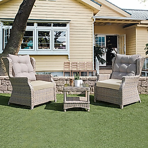 UNIKOME Outdoor Chair Cushions Pack of 4, Water Resistant Patio Cushions with Ties, High Density Sponge Filling Square Corner Seat Cushions for Outdoor Furniture, 18.5"x16"x3", Beige